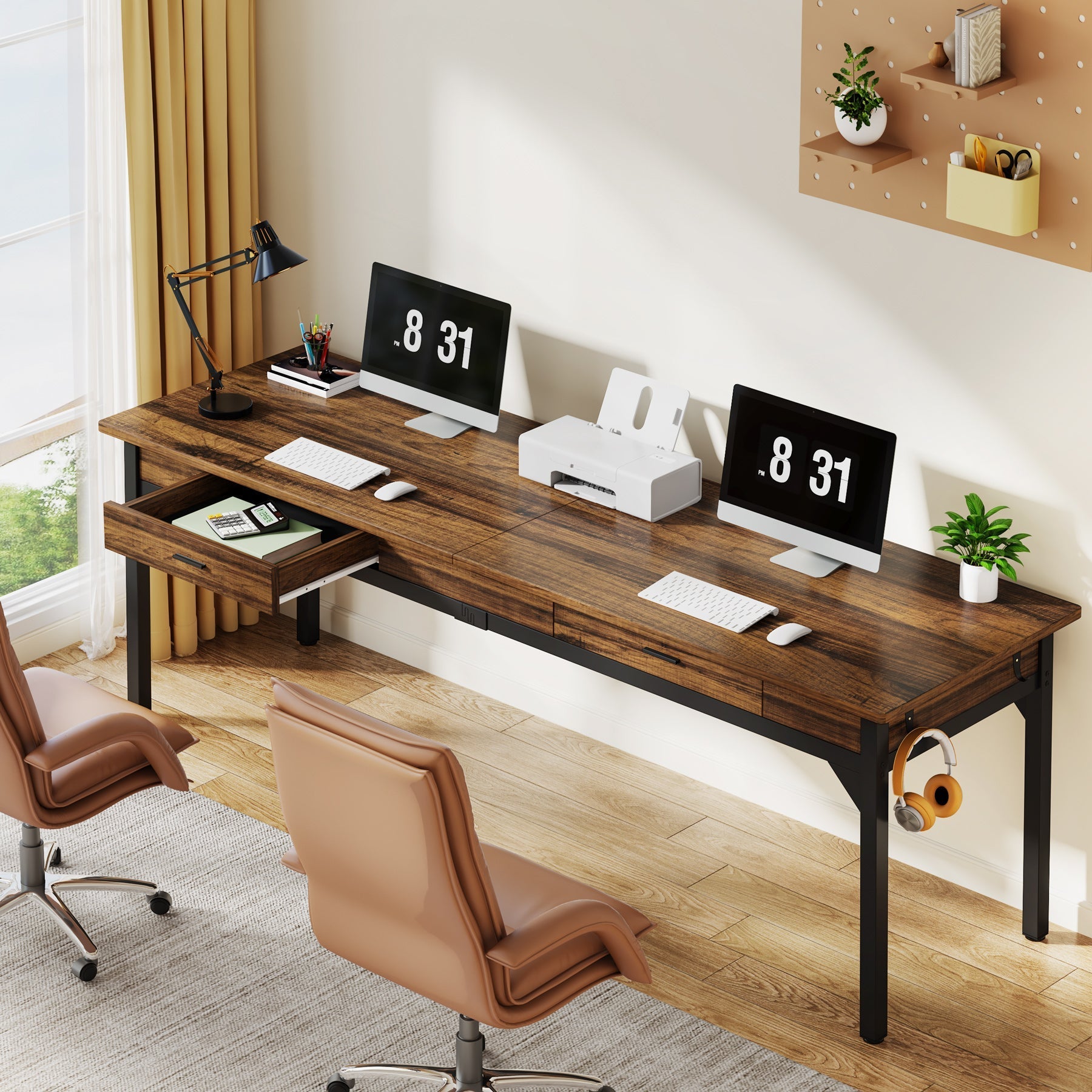 Tribesigns 78.7" Two Person Desk, Long Computer Desk with 2 Drawers ...