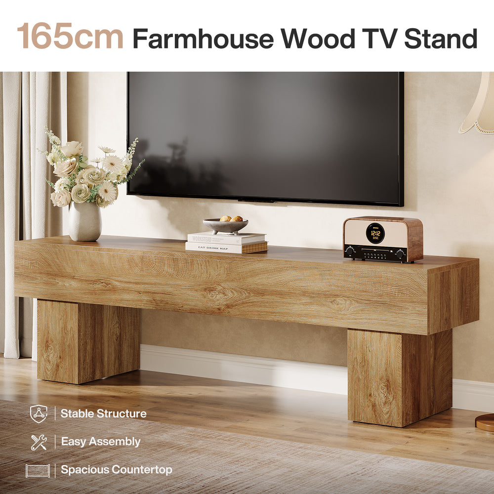 160cm Farmhouse Entertainment Unit, Low Wooden Media Console for Livin-TribesignsAU